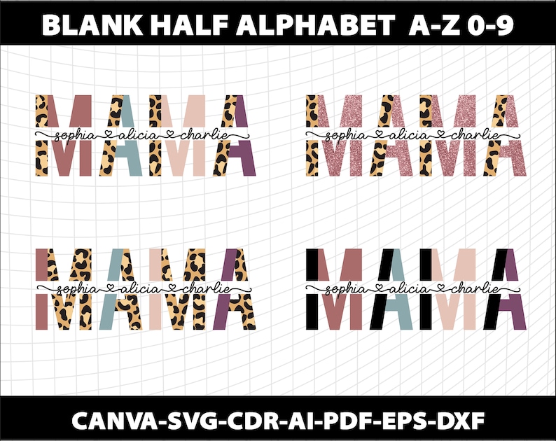 Split Half Letters Alphabet Font Blank Transparent Canva Frame - Etsy