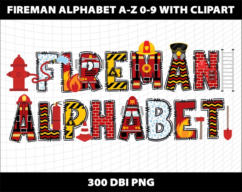 Fire Fighter Fireman Rescue Man Doodle Letters Alphabet Design - Etsy