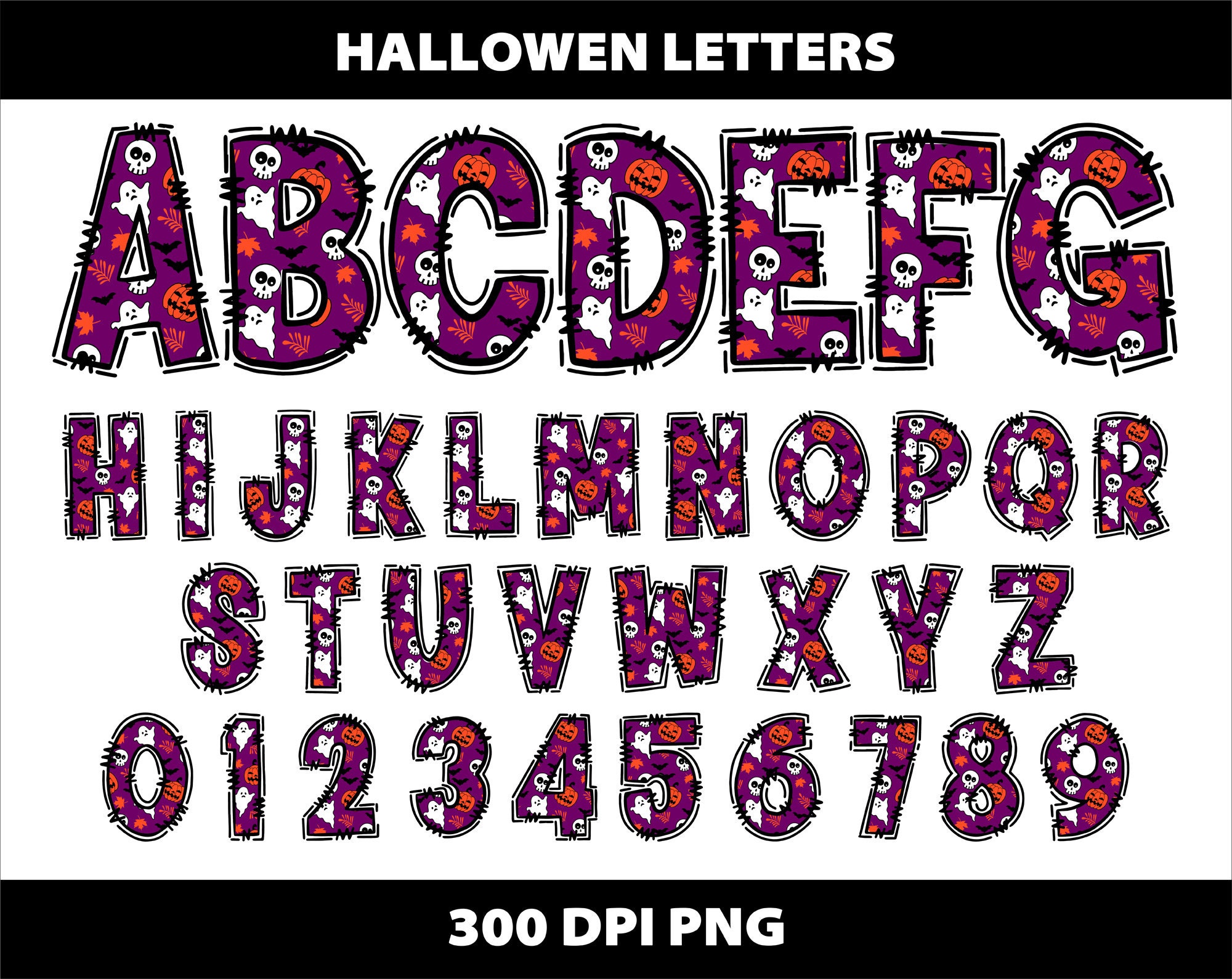 Halloween Doodle Font Alphabet Letters Sublimation Spooky Scary ...