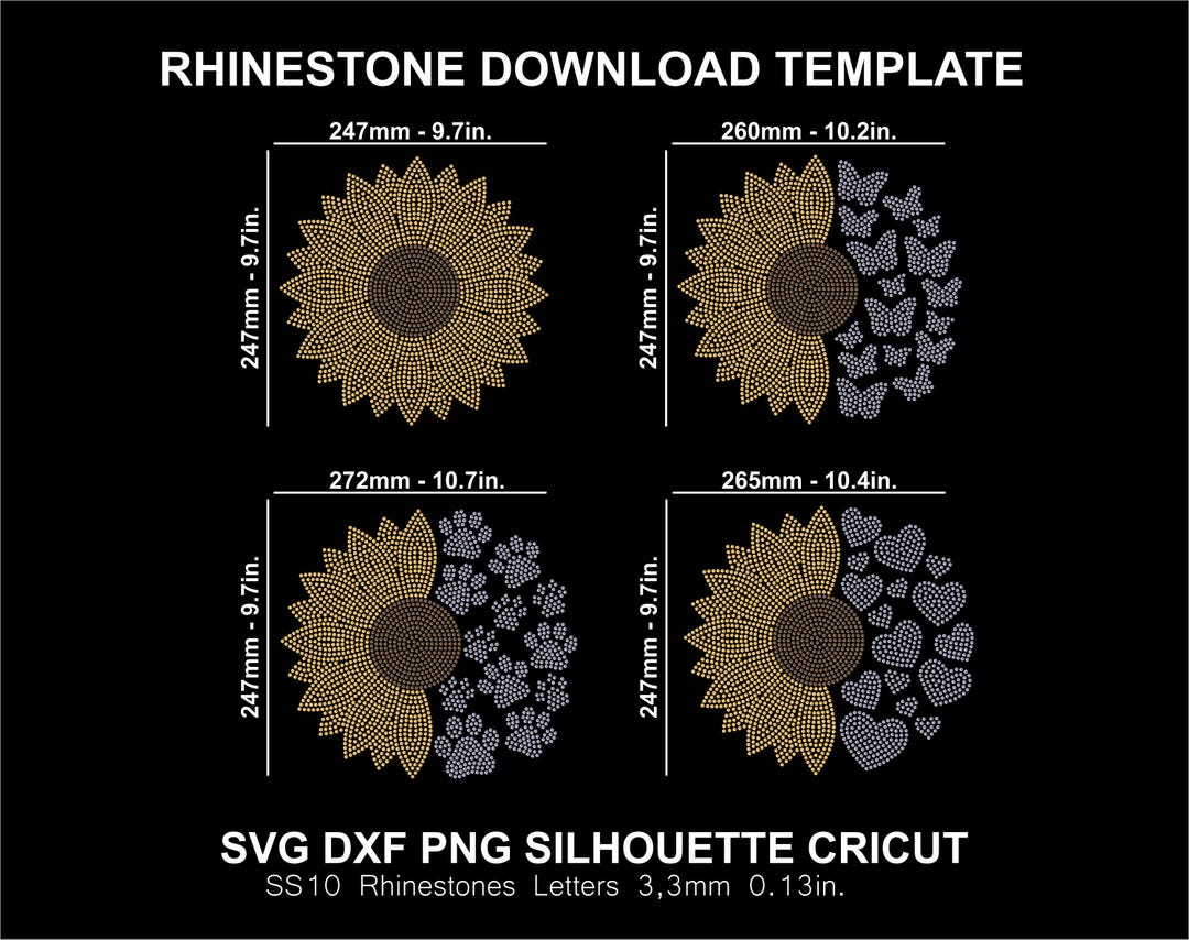 Rhinestone Sunflower 4 Template Butterfly Paw Heart Spring Silhouette ...