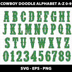 Cowboy Doodle Alphabet Western Alphabet Letters Font Svg Bundle Cowboy ...