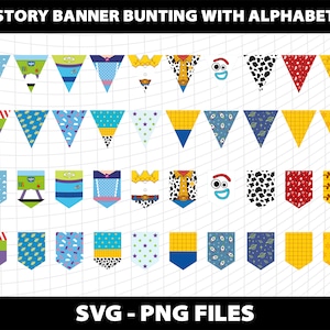 Party Flags Banner Bunting Svg Png Banner Bundle Toy Story Cliparts ...
