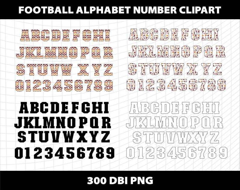 Football Letters Alphabet Number Cliparts Font Sublimation - Etsy