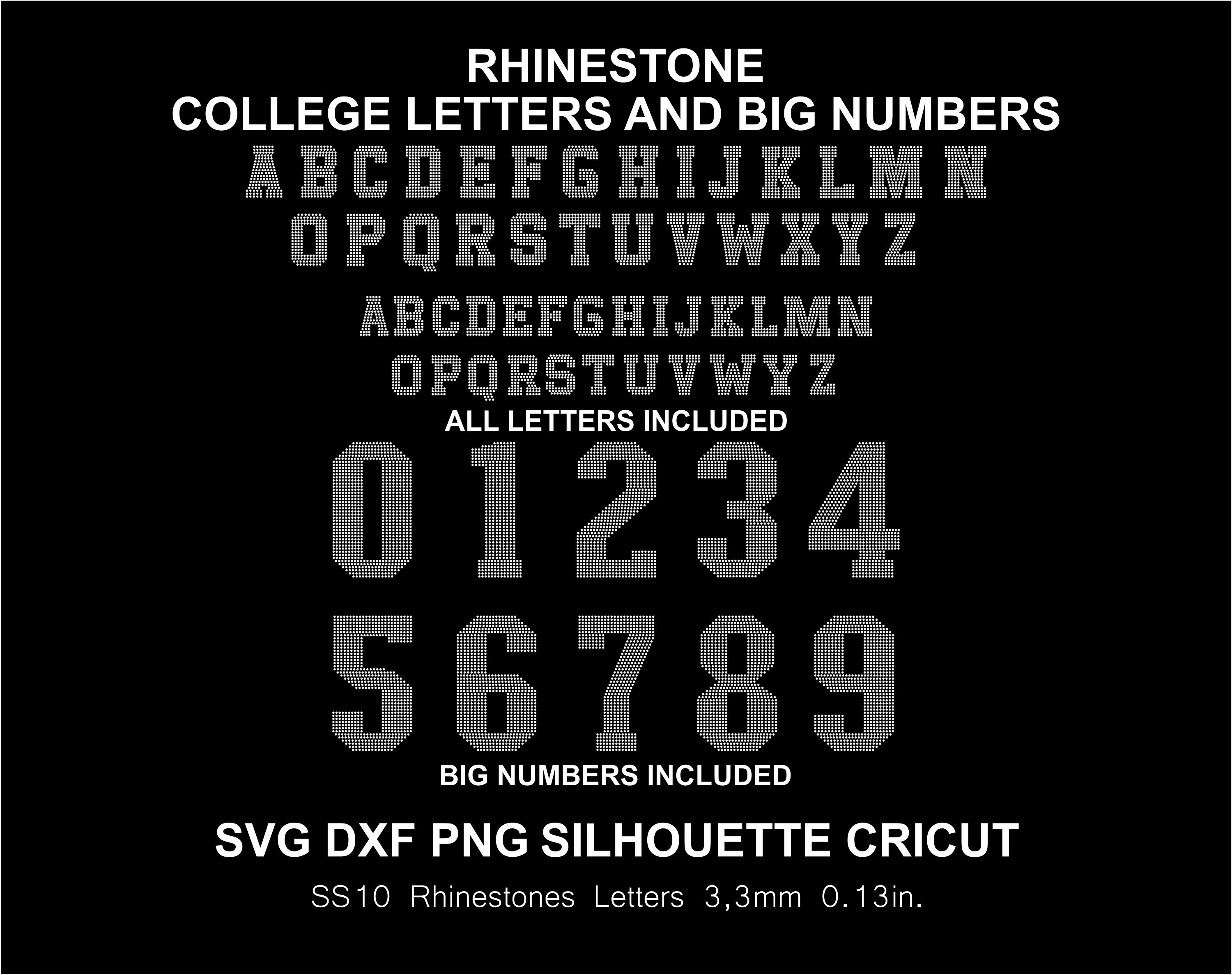 Rhinestone Font Big Number Letters Alphabet Jersey College Sports Font ...