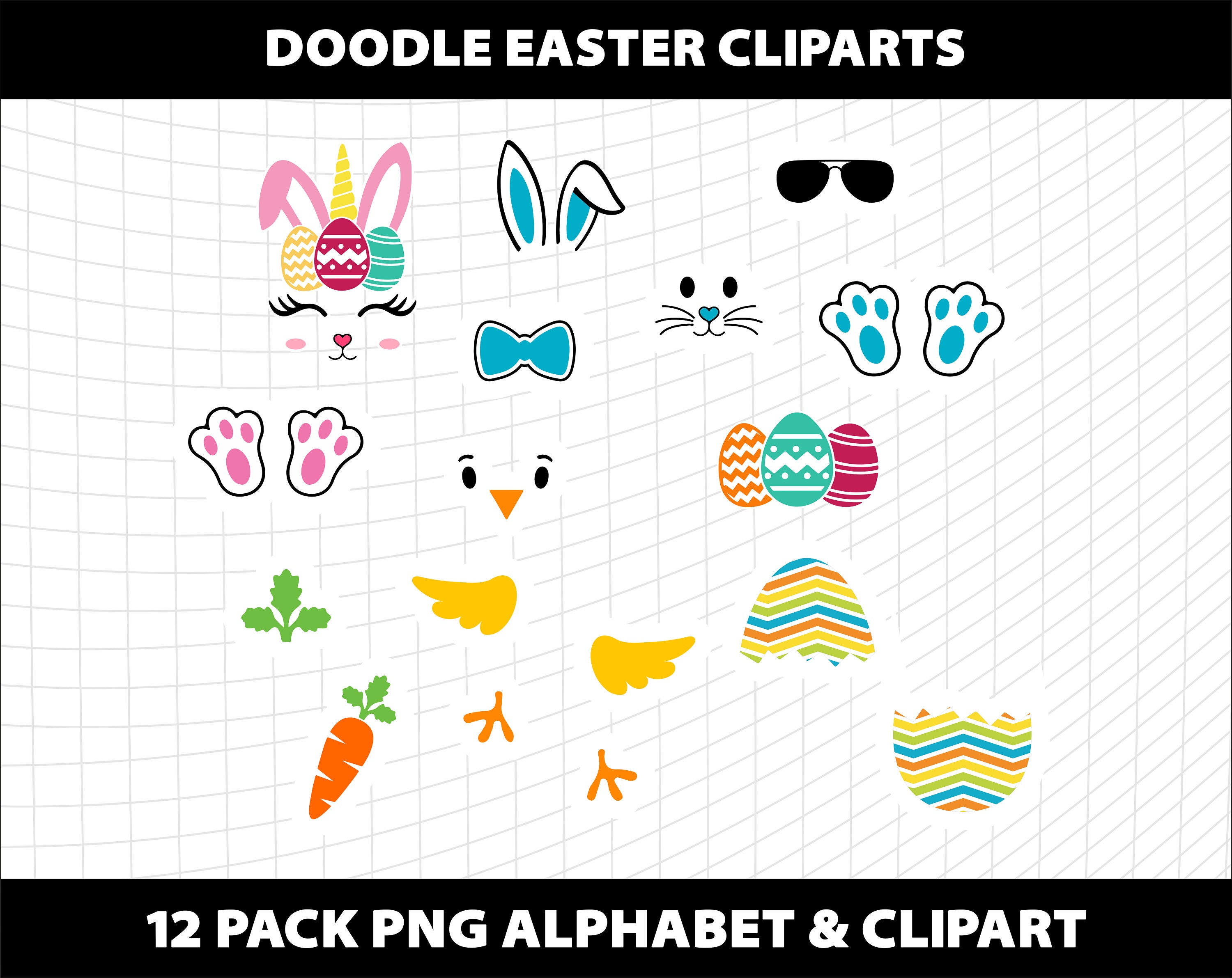 Doodle Easter Egg Spring Letters Alphabet and Clipart Bundle PNG ...