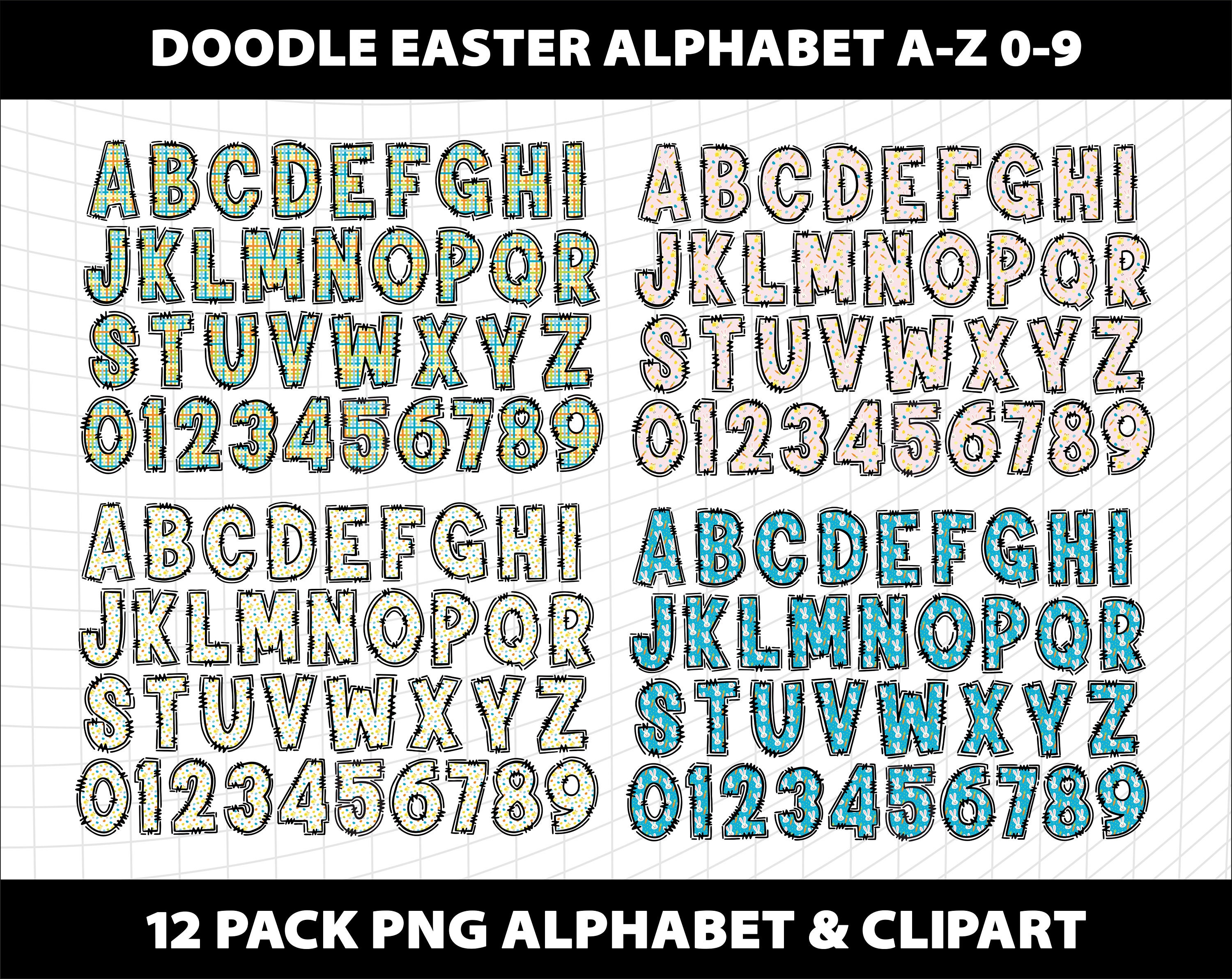 Doodle Easter Egg Spring Letters Alphabet and Clipart Bundle PNG ...