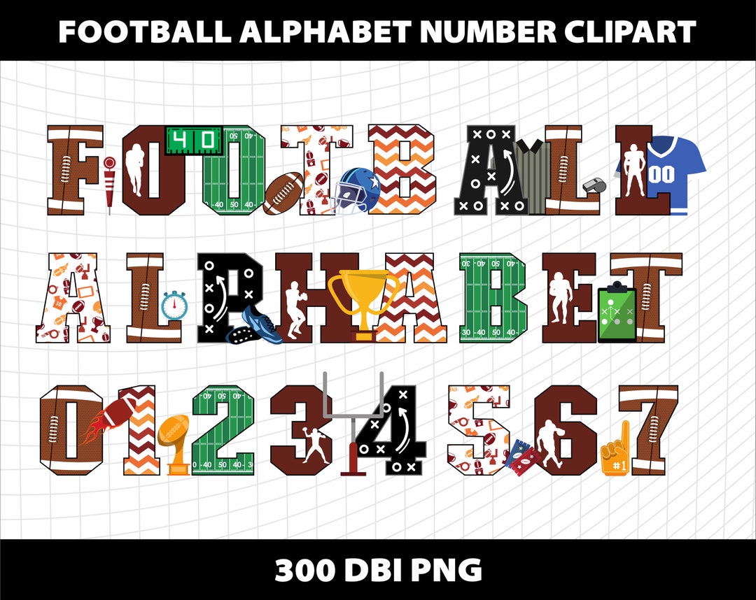 Football Letters Alphabet Number Cliparts Font Sublimation Varsity ...