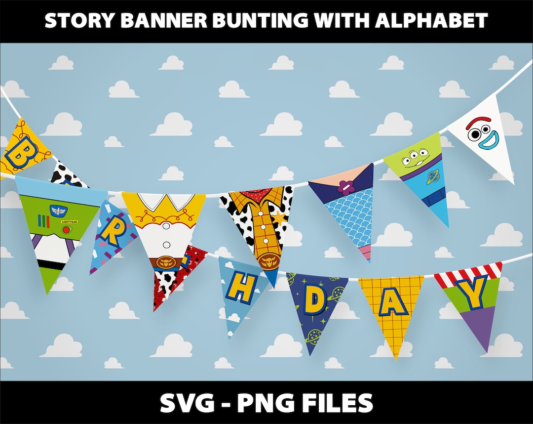 Party Flags Banner Bunting Svg Png Banner Bundle Toy Story Cliparts ...