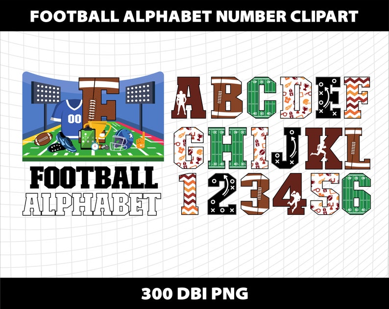 Football Letters Alphabet Number Cliparts Font Sublimation - Etsy