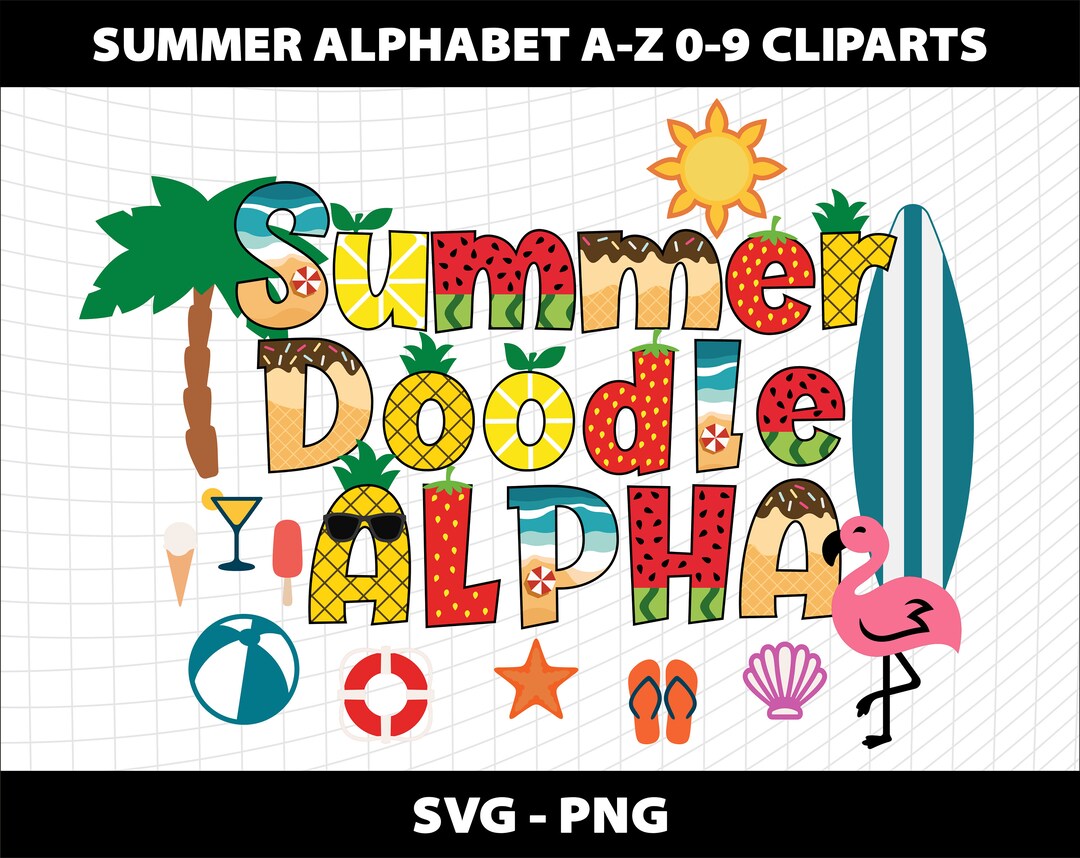 Summer Doodle Letters Alphabet Cliparts Beach Icecream Watermelon ...