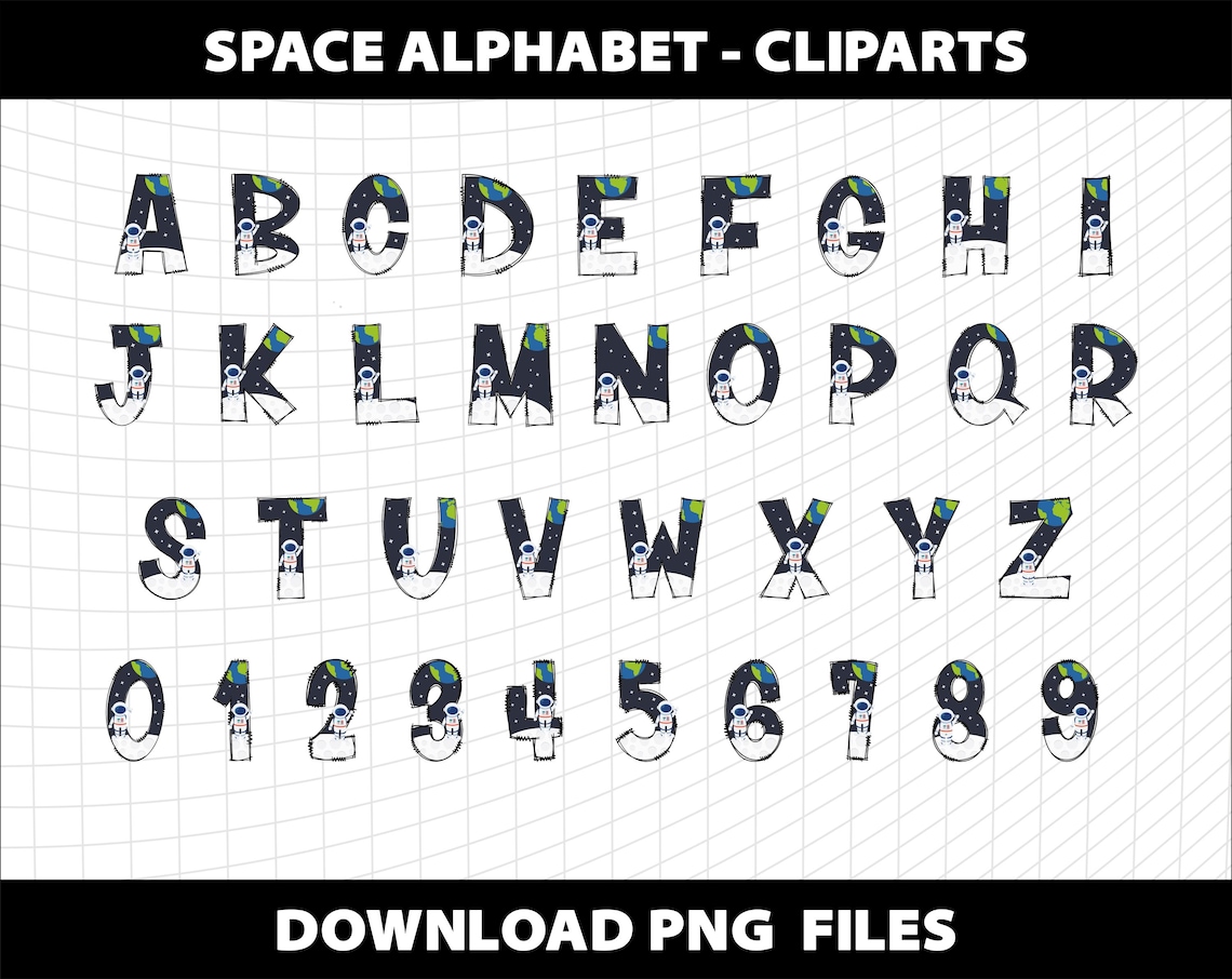 Space Alphabet Letters Clipart Svg Png Galaxy Astronaut Out Rocket ...