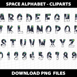 Space Alphabet Letters Clipart Svg Png Galaxy Astronaut Rocket Planet ...