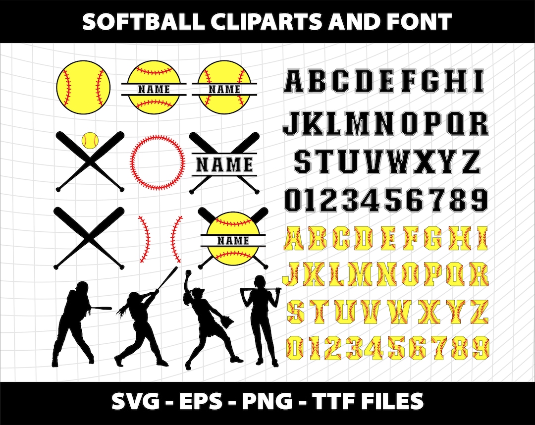 Softball Svg Split Cliparts Varsity Sports College Font Alphabet ...