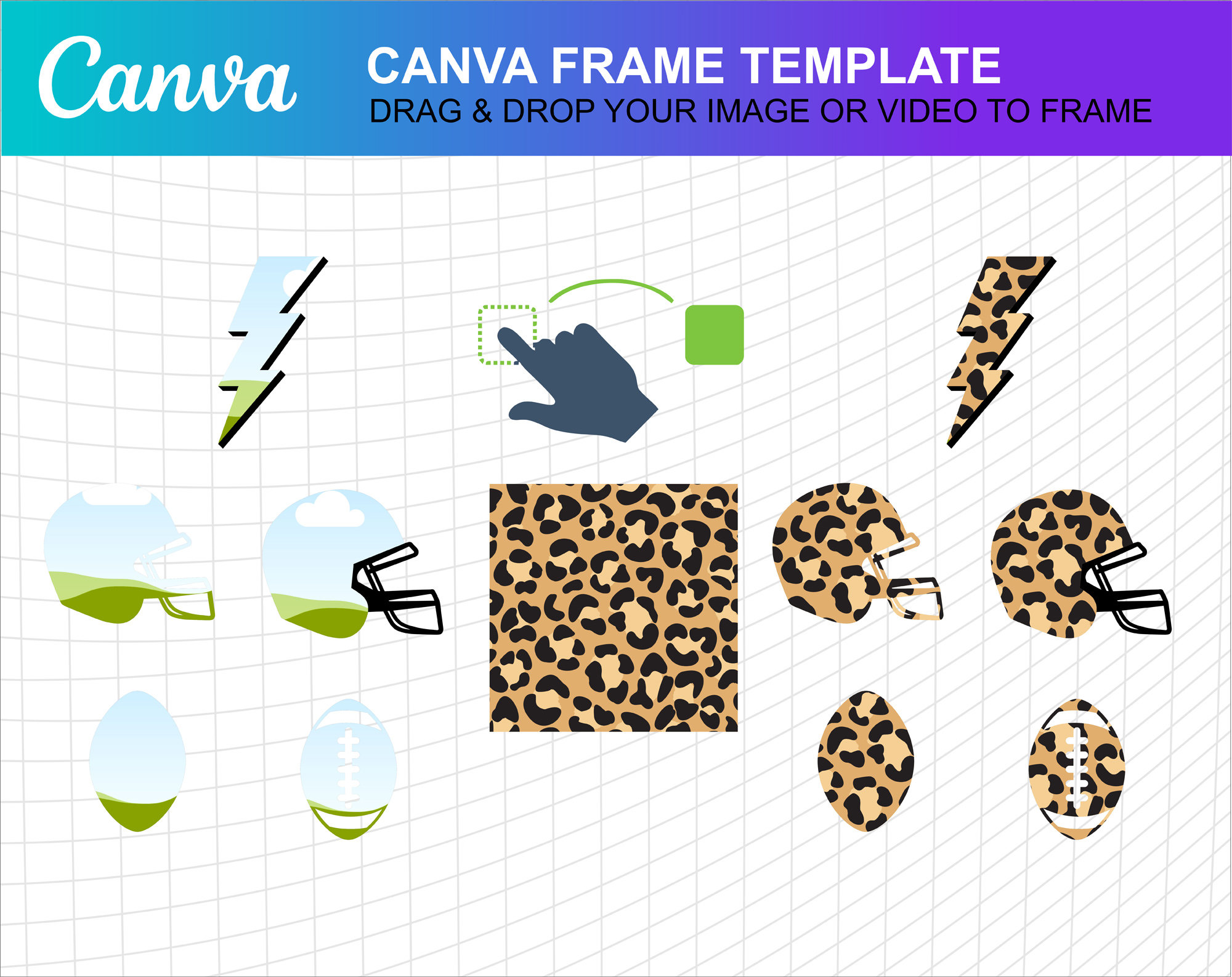 Canva Frame Template Design Football Thunder Bolt Ball Helmet - Etsy ...