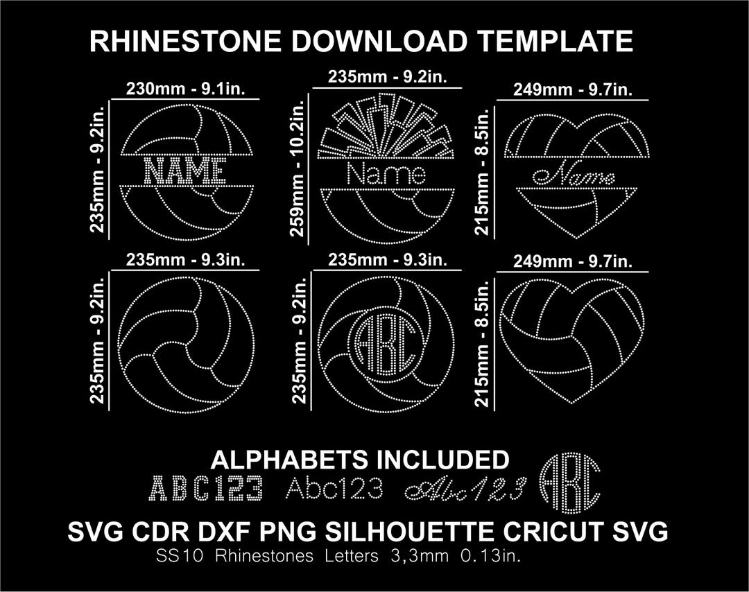 Rhinestone Volleyball Split Monogram Template Team Name Font Letters ...