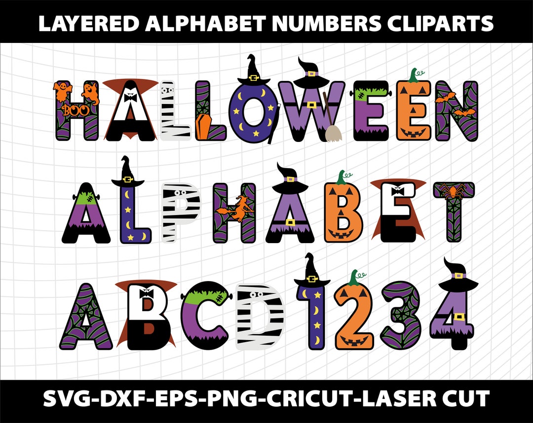 Halloween Alphabet Letters Svg Png Template Spooky Scary Horror Shirt ...