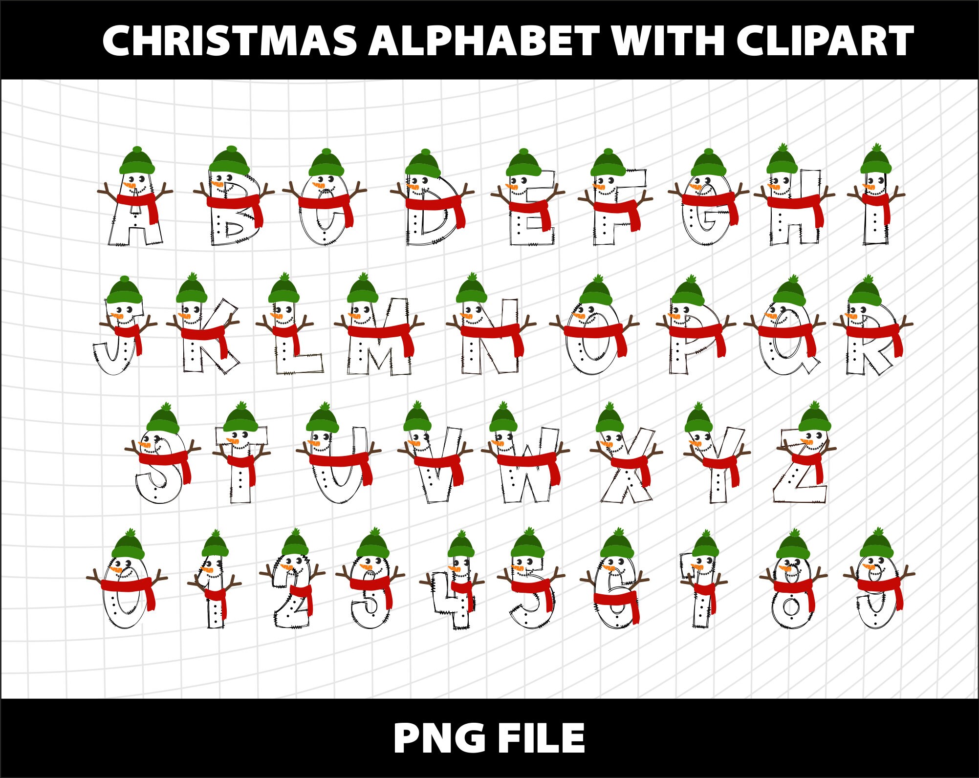 Christmas Alphabet Doodle Sublimation Letters Font Design Merry ...