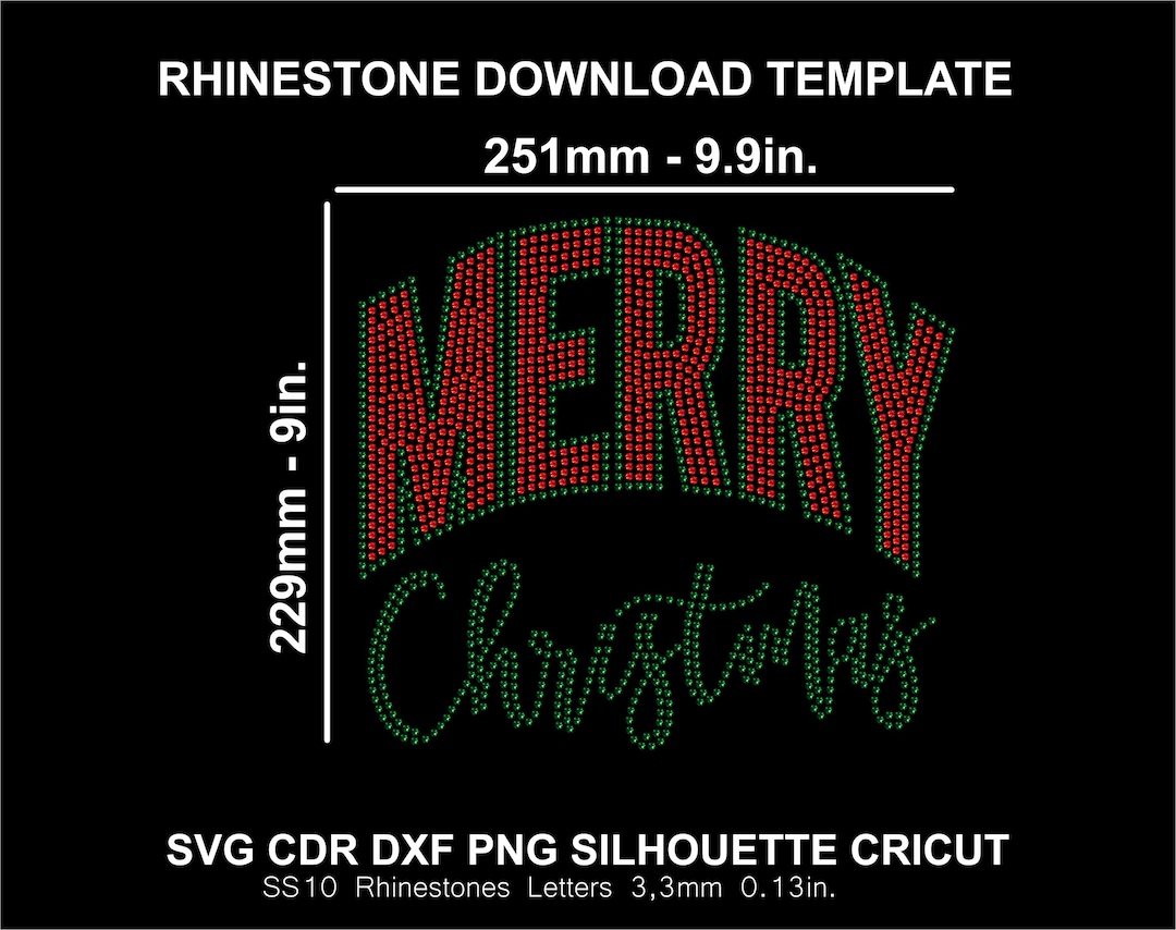 Rhinestone Merry Christmas Template Silhouette Cricut Svg Png Cutting ...