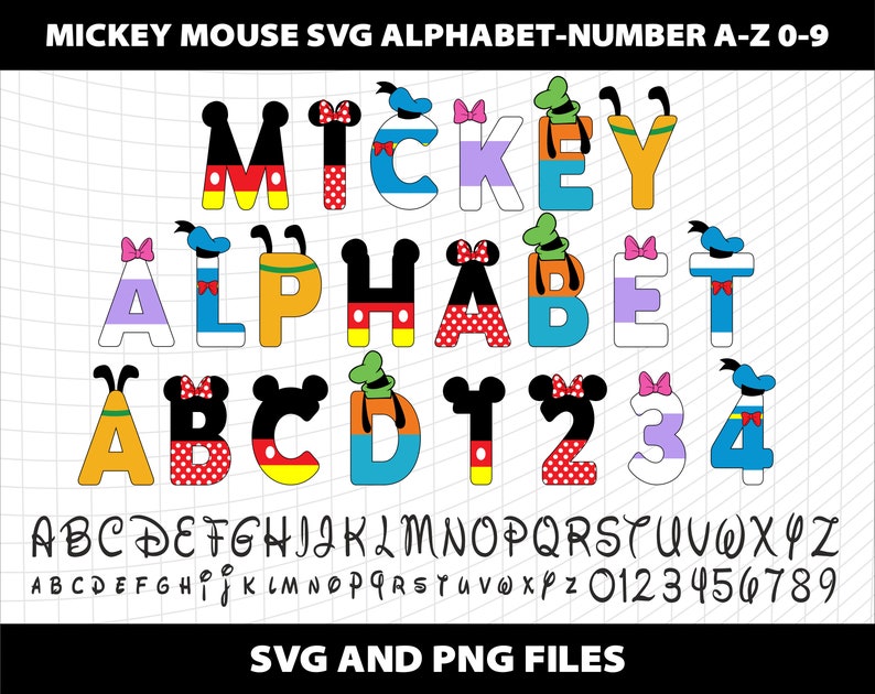 Mickey Minnie Donald Daisy Duck Svg Doodle Alphabet Letters Font Mickey ...