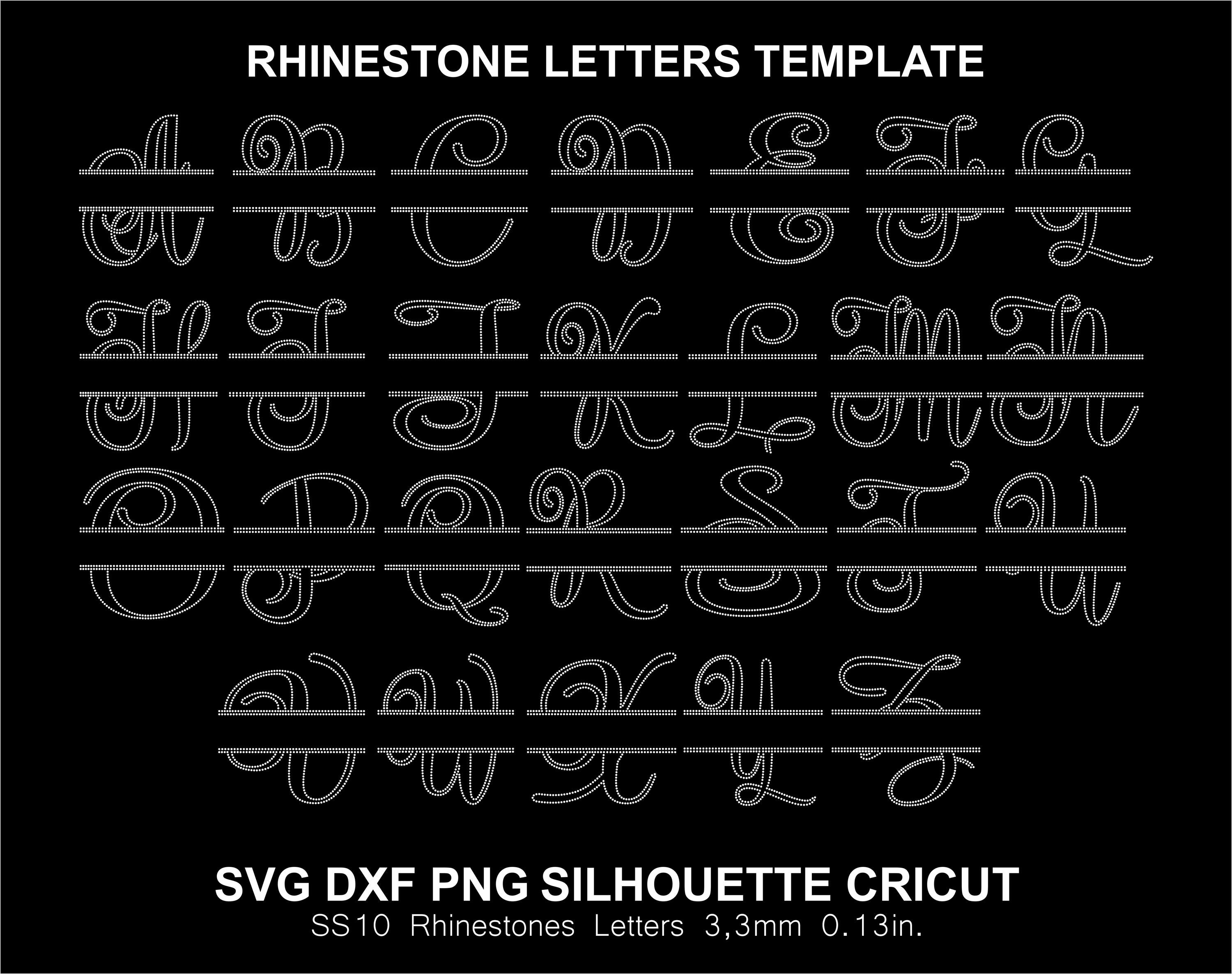 Rhinestone Font Split Monogram Small Alphabet Number Letters Silhouette ...
