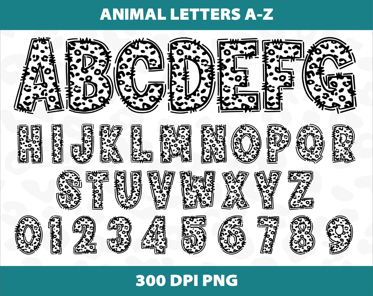 Animal Doodle Bundle Font Sublimation Safari Letters Alphabet Leopard ...
