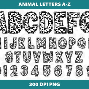 Animal Doodle Bundle Font Sublimation Safari Letters Alphabet Leopard ...