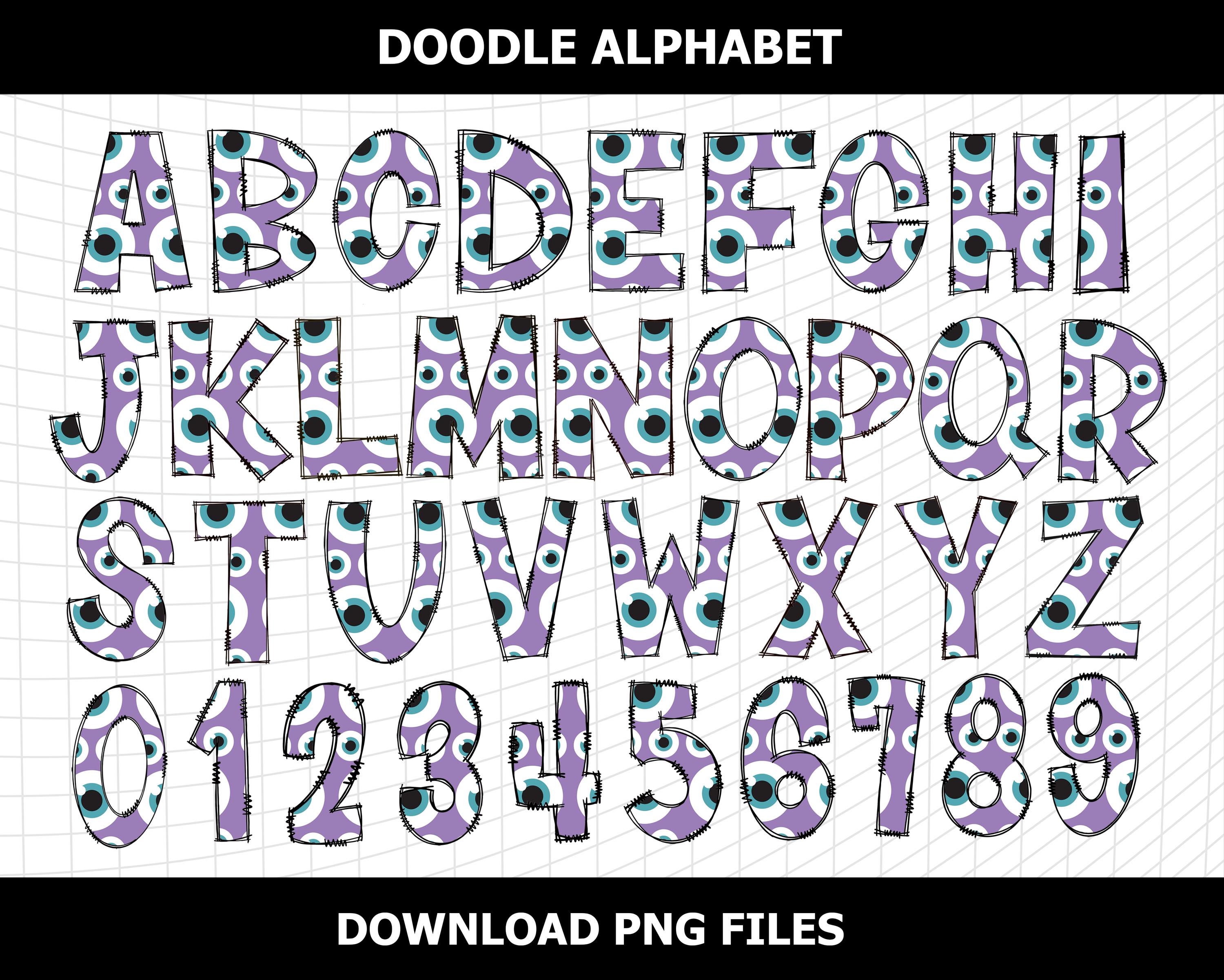 Monster Doodle Letters Alphabet Font Png Clipart Bundle Sublimation ...