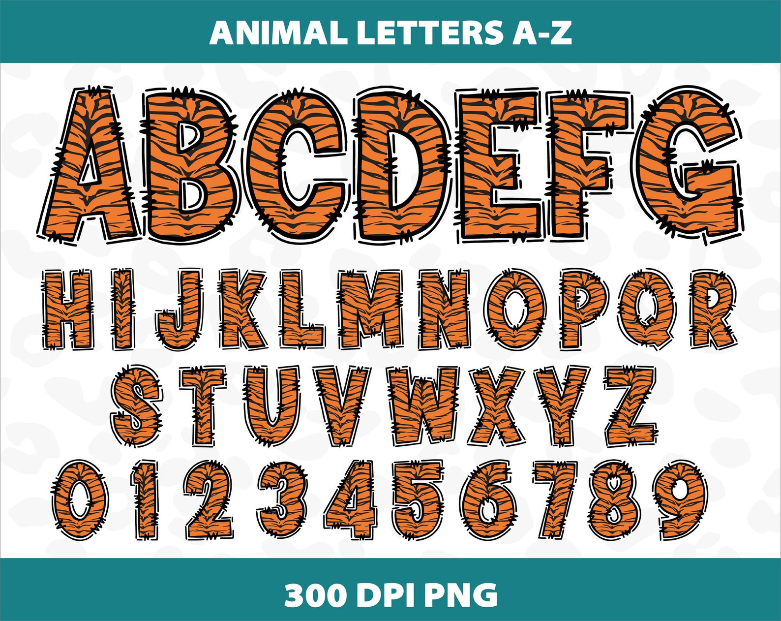 Animal Doodle Bundle Font Sublimation Safari Letters Alphabet Leopard ...