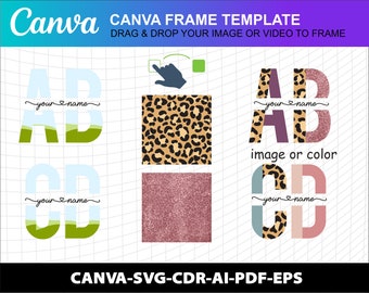 Split Half Letters Alphabet Font Blank Transparent Canva Frame Template ...