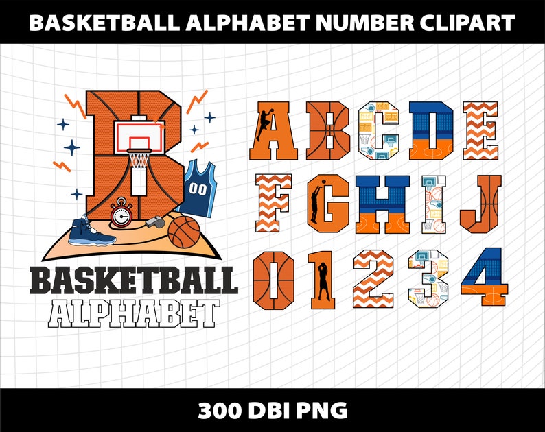 Basketball Letters Alphabet Number Cliparts Font Sublimation Varsity ...