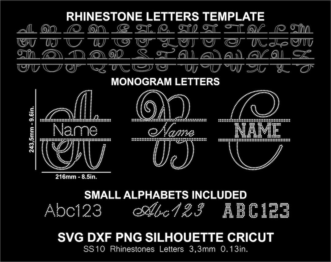 Rhinestone Font Split Monogram Small Alphabet Number Letters Silhouette ...