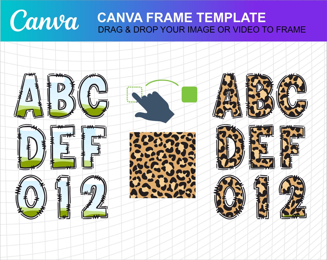 Canva Frame Template Doodle Blank Letters Alphabet Font Design Etsy
