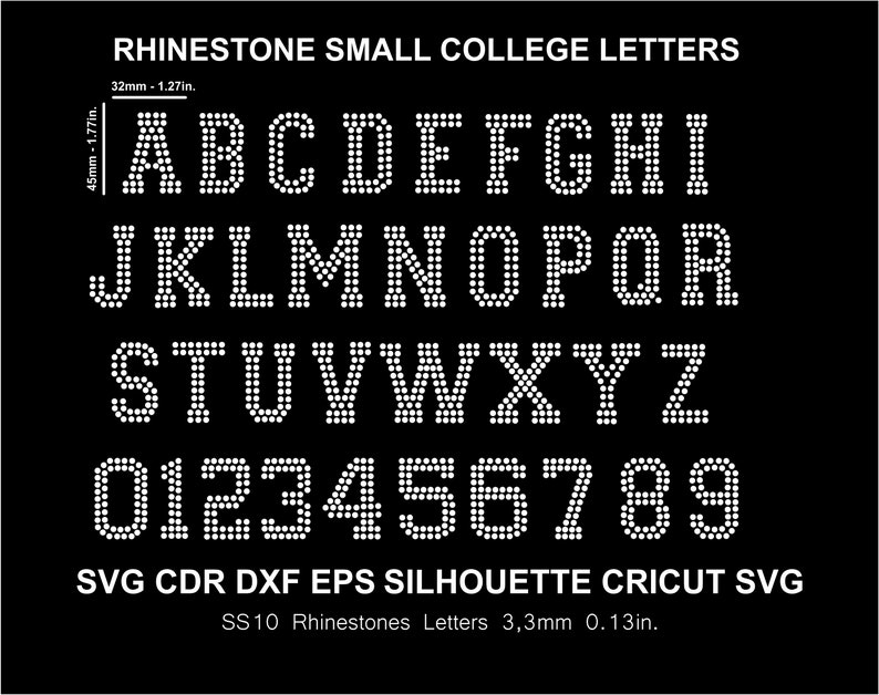 Small College Rhinestone Letters Font Alphabet Rhinestone Silhouette ...