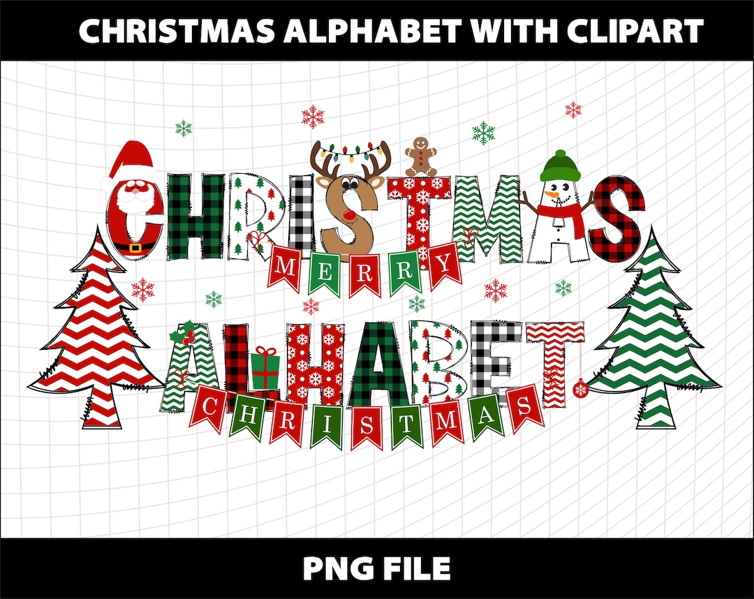 Christmas Alphabet Doodle Sublimation Letters Font Design Merry ...