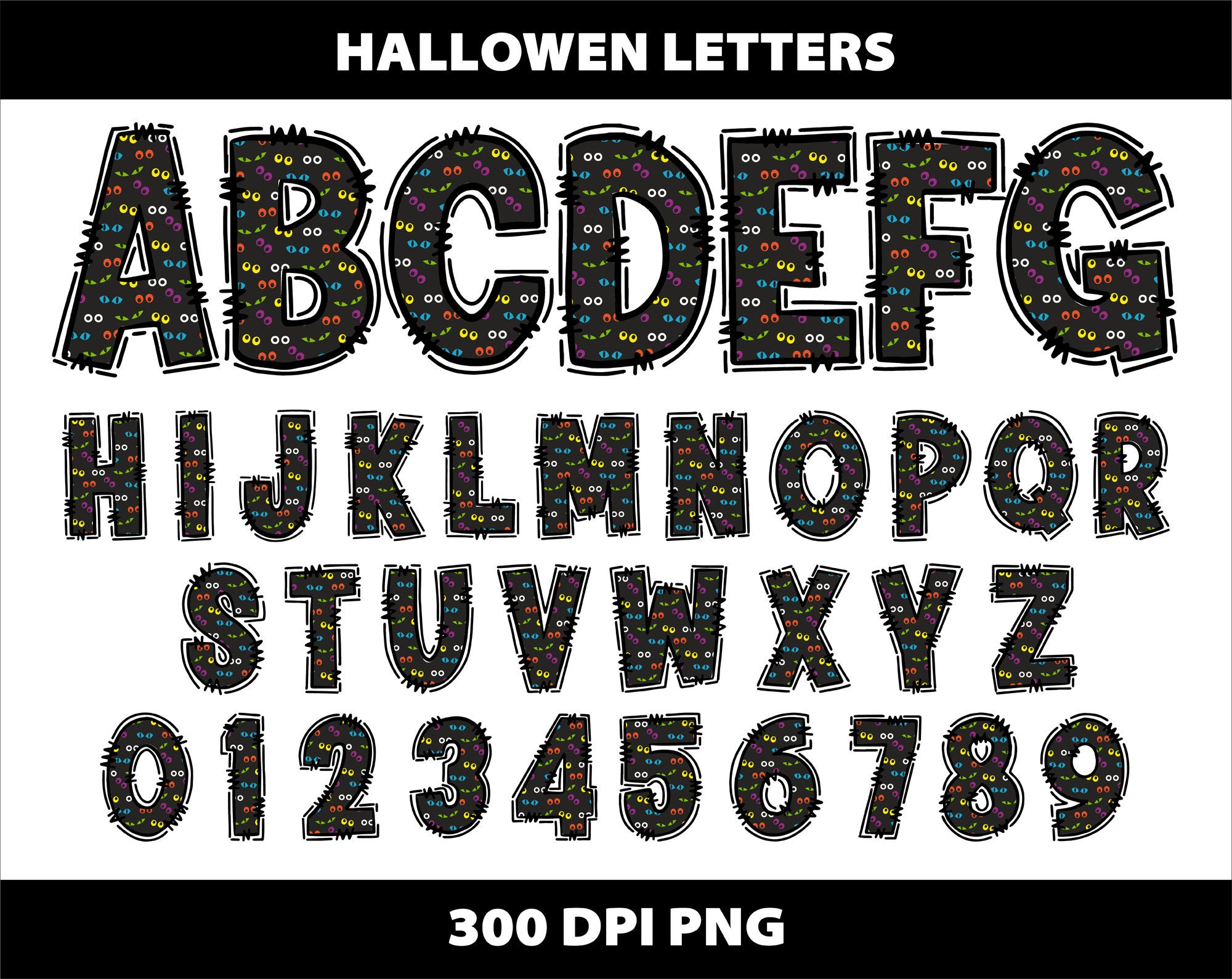 Halloween Doodle Font Alphabet Letters Sublimation Spooky Scary ...