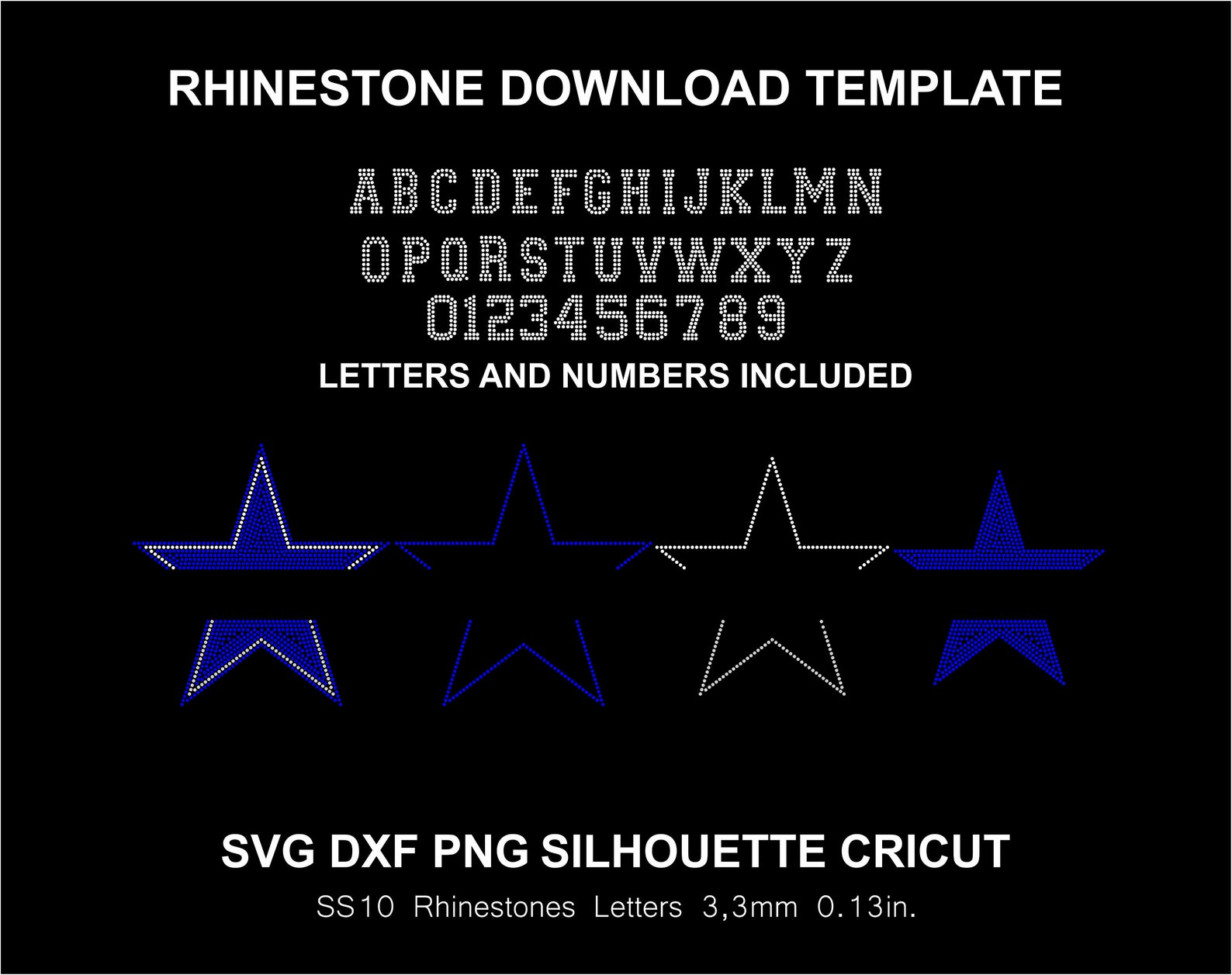Rhinestone Templates Star Split Bundle and Font Letters Numbers ...