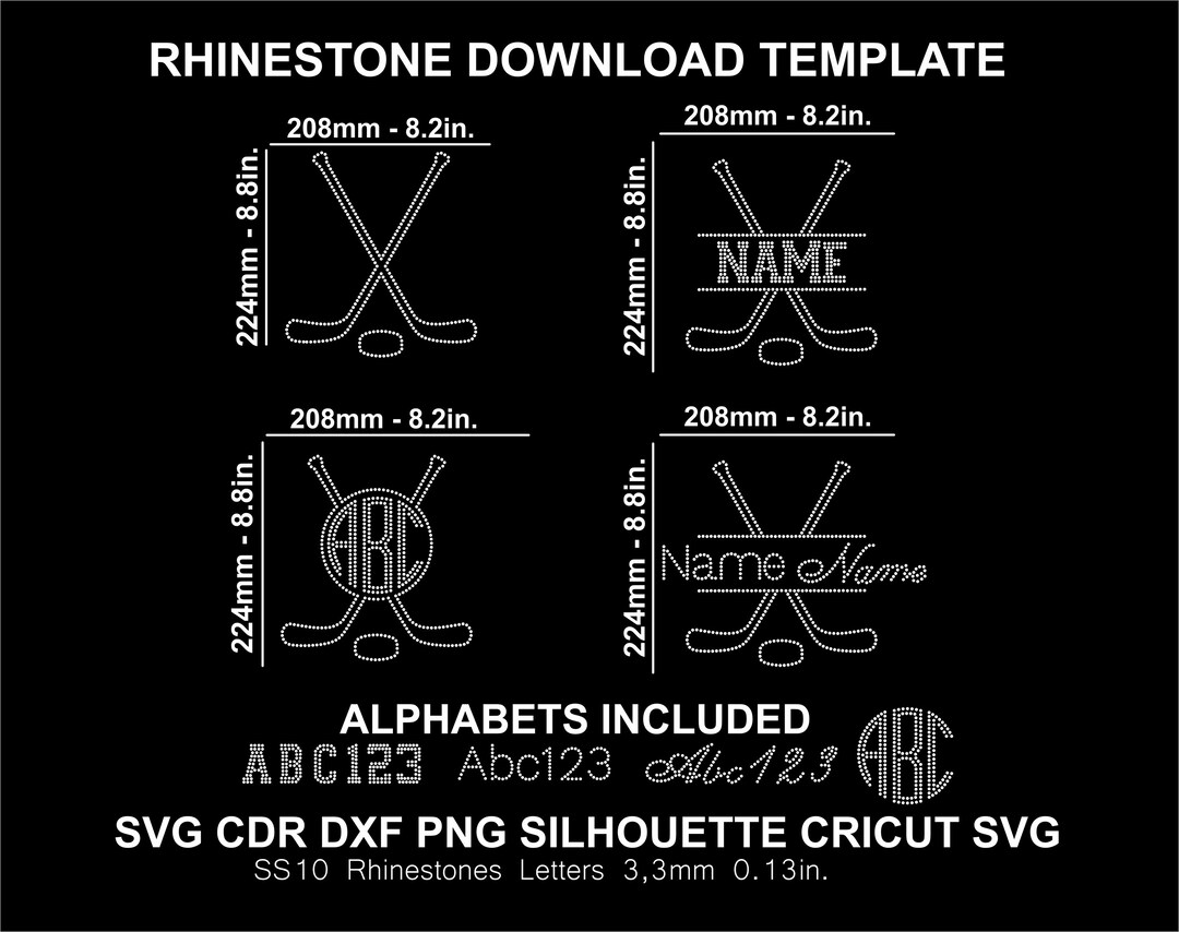 Rhinestone Hockey Split Monogram Template Team Name Font Letters ...
