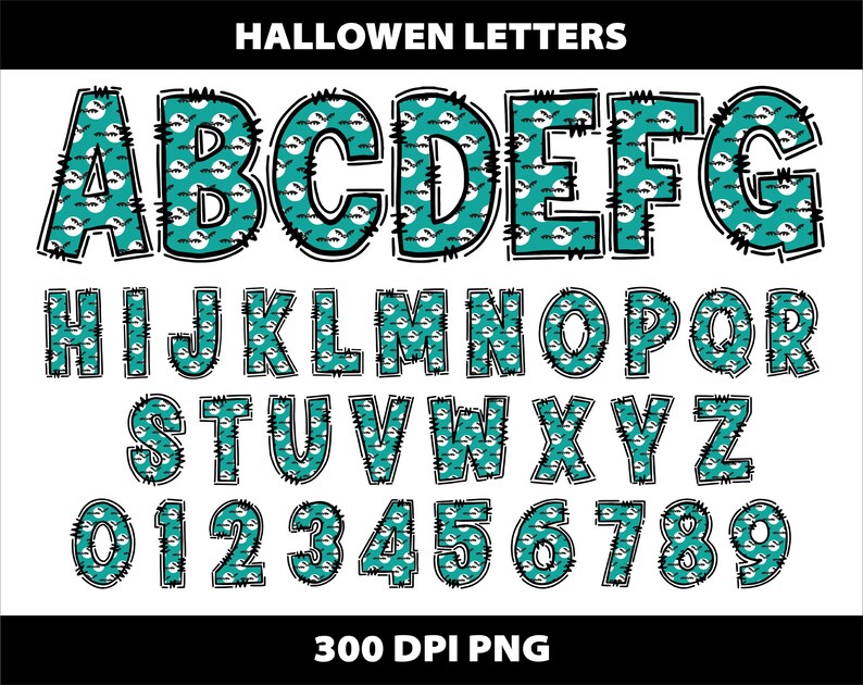 Halloween Doodle Font Alphabet Letters Sublimation Spooky Scary ...
