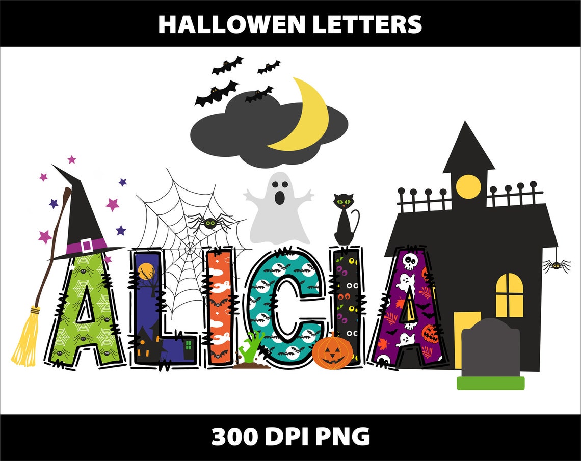 Halloween Doodle Font Alphabet Letters Sublimation Spooky - Etsy