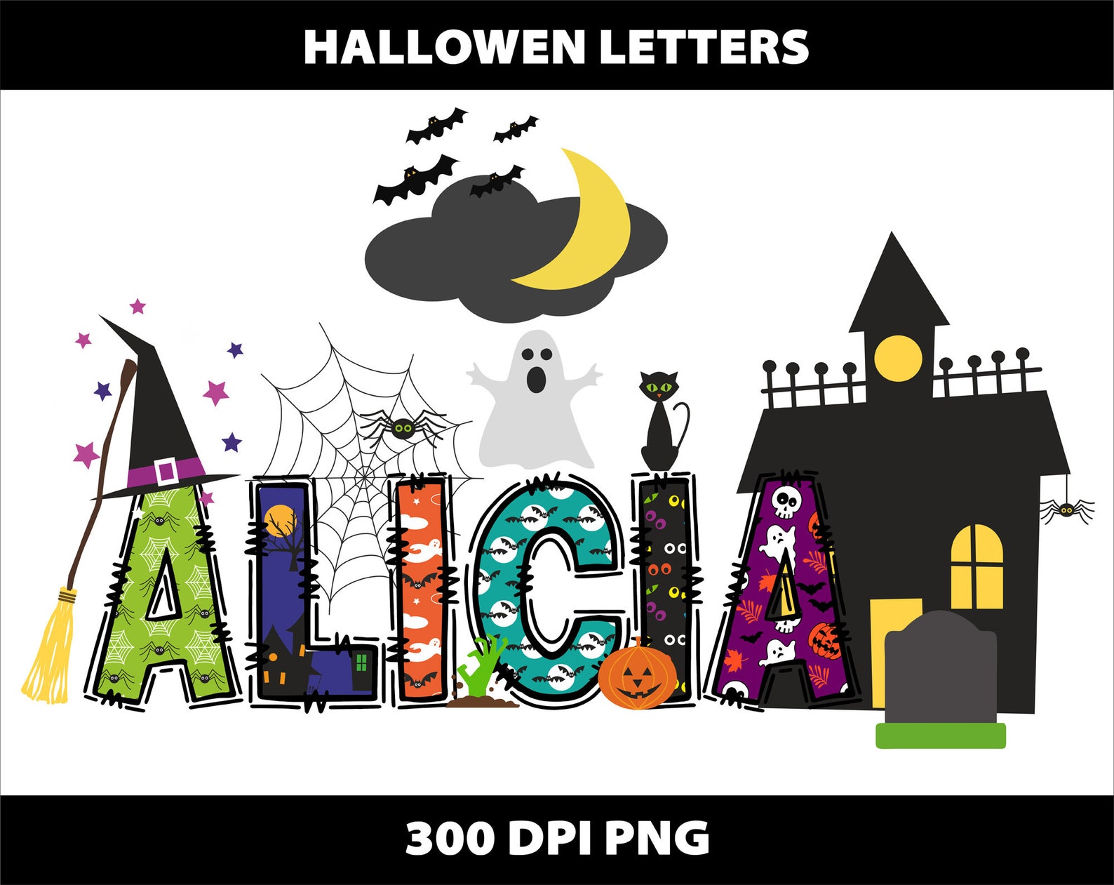 Halloween Doodle Font Alphabet Letters Sublimation Spooky - Etsy