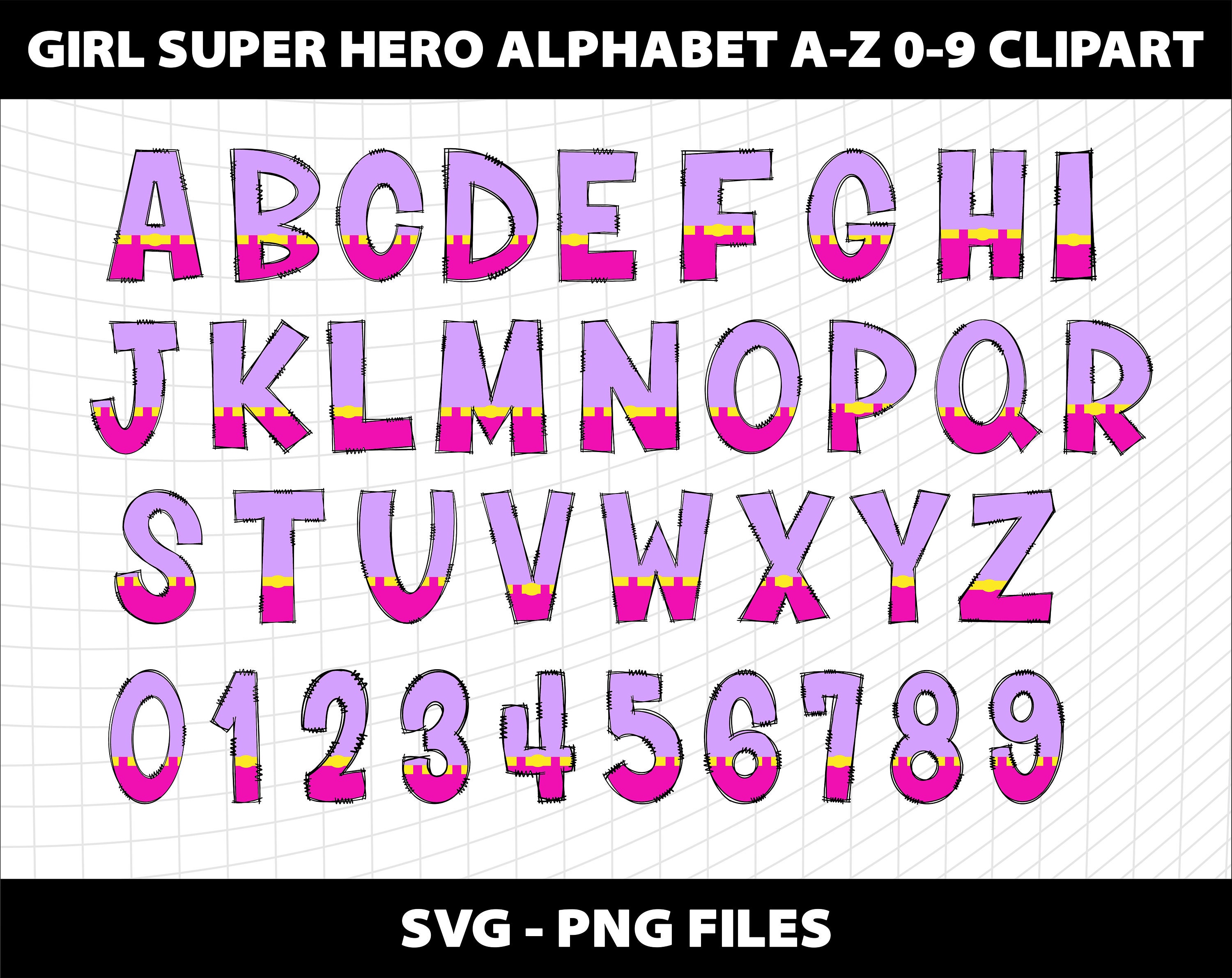 Girl Super Hero Svg Alphabet Doodle Letters Cliparts Super Girl Font ...