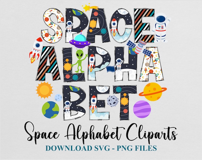 Watercolor Space Alphabet A-Z Number 0-9 Bundle, Space Alphabet Clipart ...
