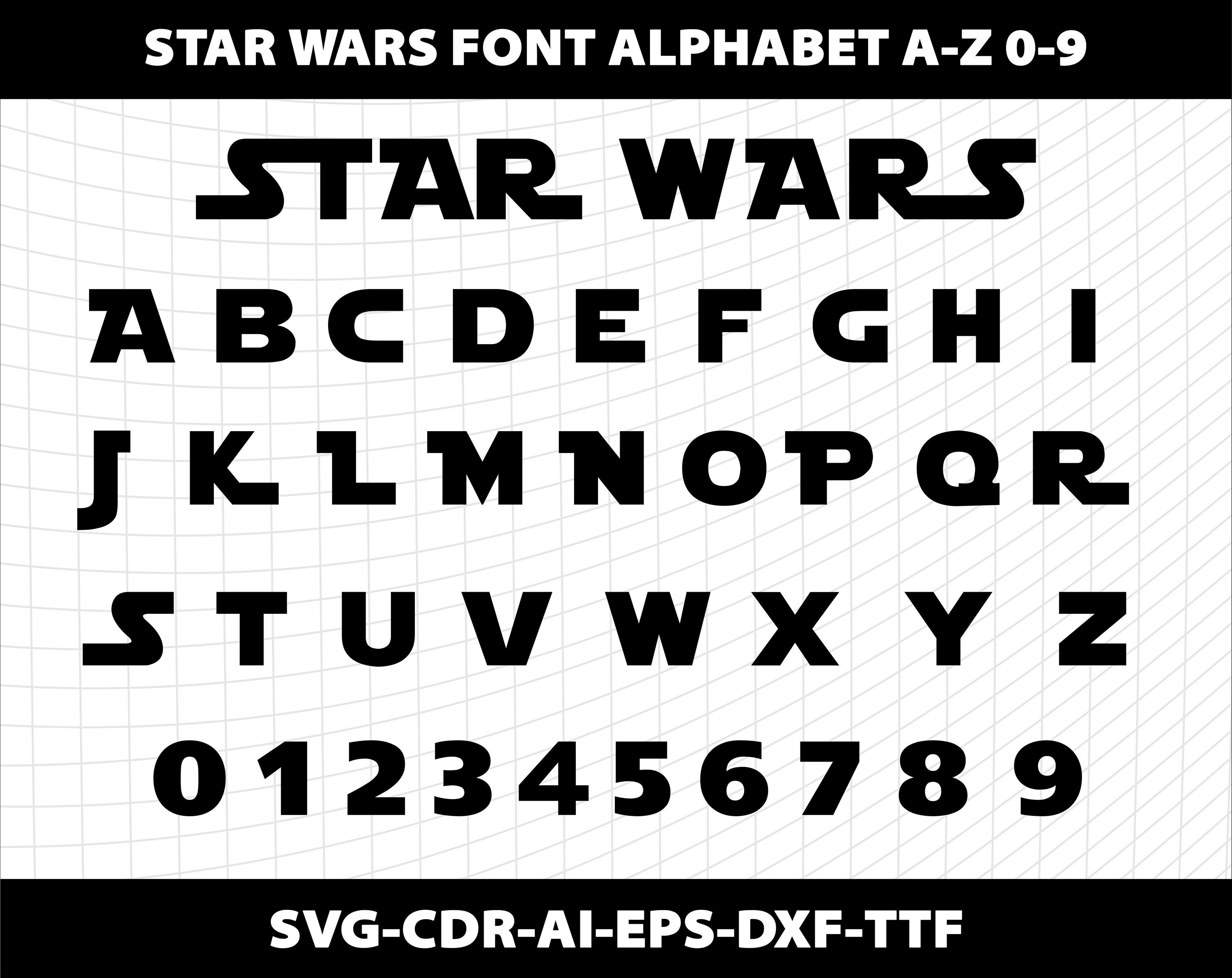 Star Wars Font Alphabet Letters Font Svg Ttf Dxf Silhouette Etsy Canada