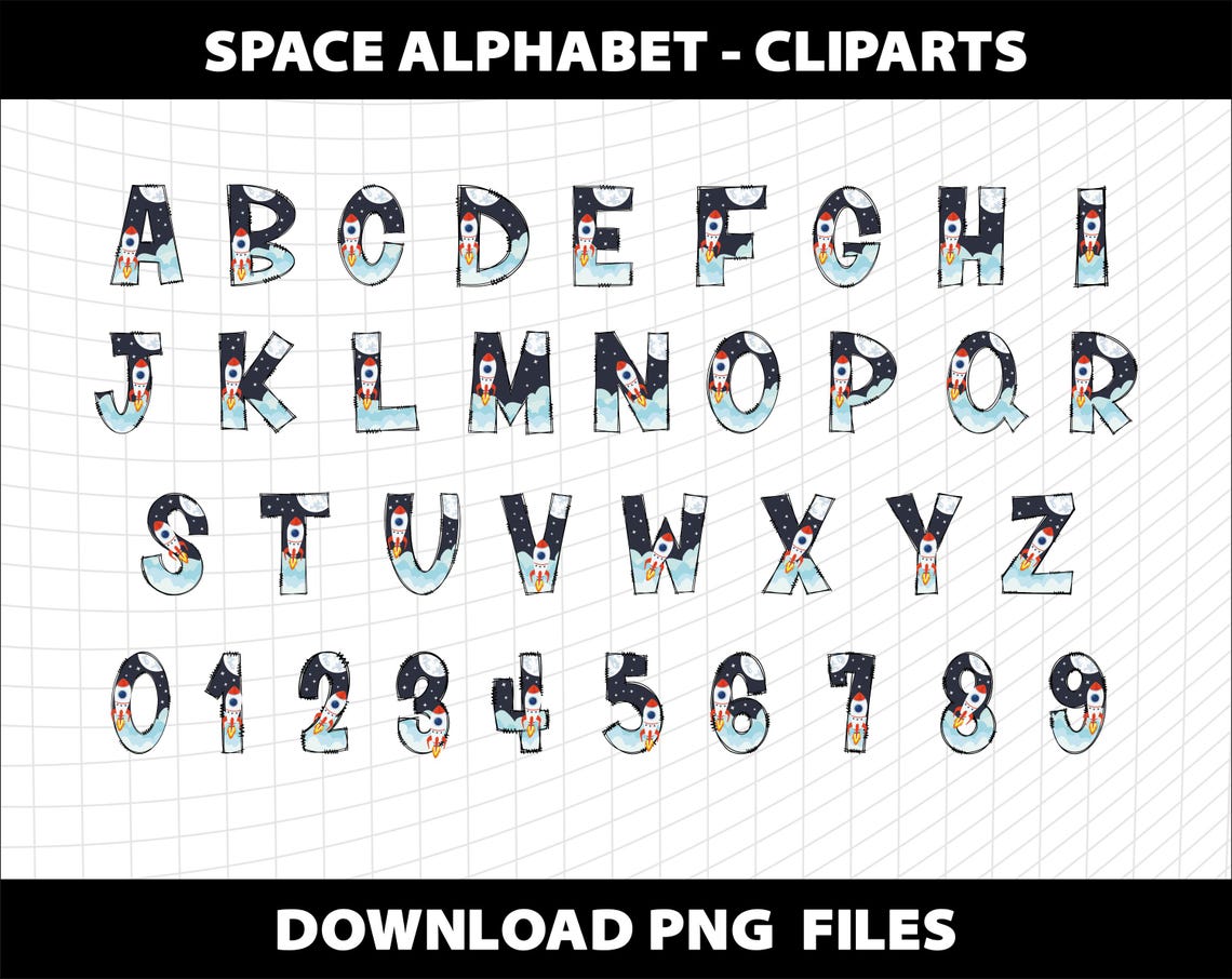 Space Alphabet Letters Clipart Svg Png Galaxy Astronaut Out Rocket ...