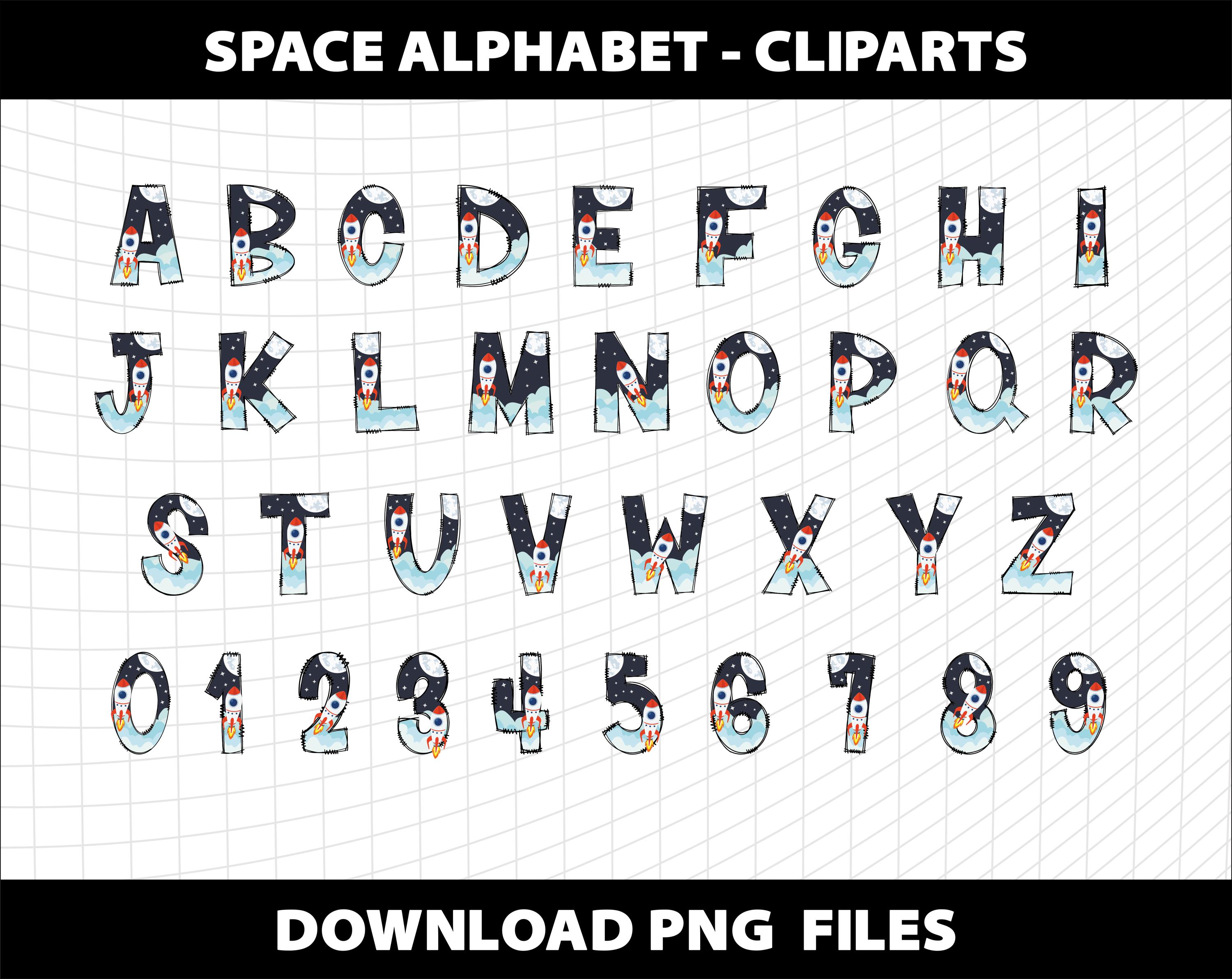 Space Alphabet Letters Clipart Svg Png Galaxy Astronaut Out Rocket ...