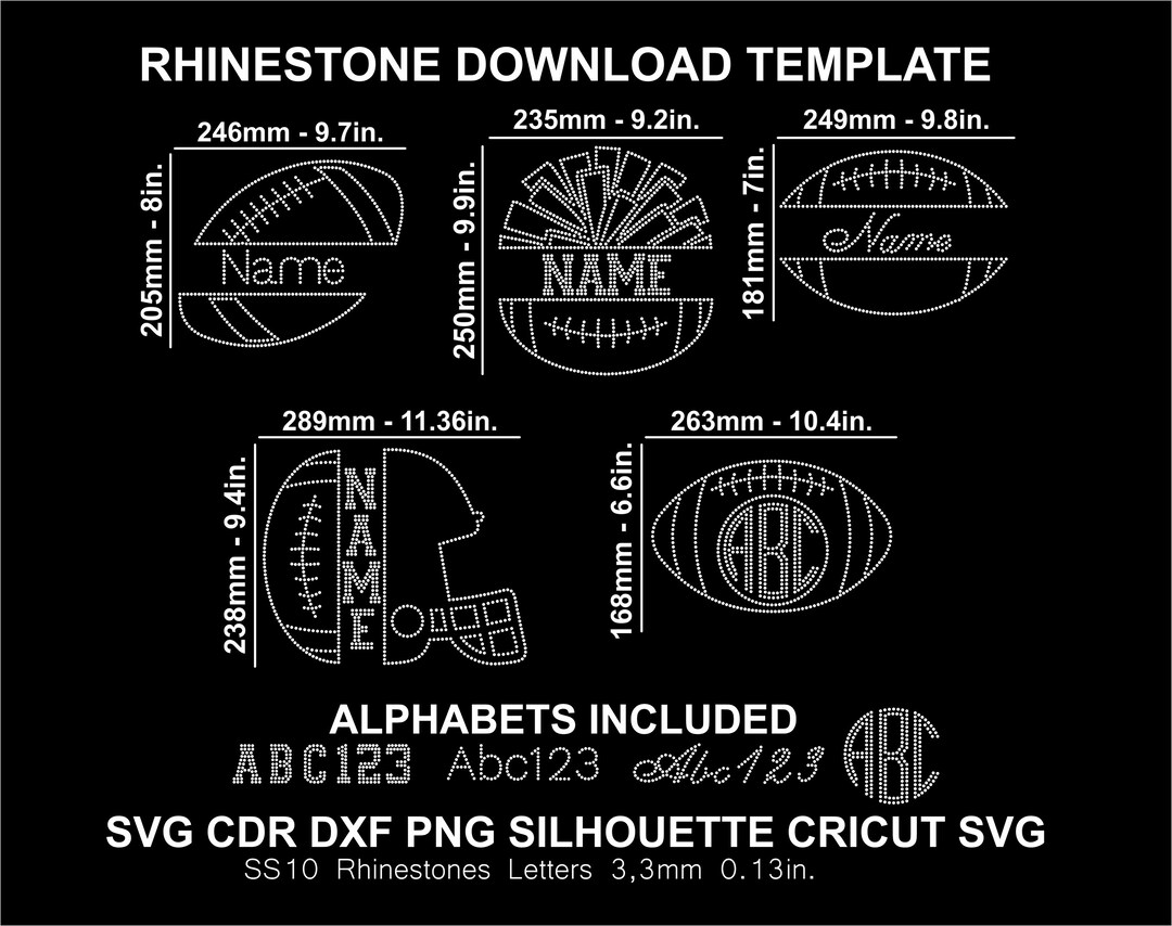 Rhinestone Football Split Monogram Team Name Font Letters Alphabet ...
