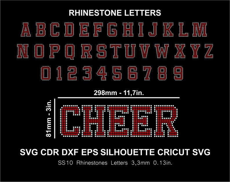 Rhinestone Font Letters Cheer College Sports 2 Color Alphabet ...