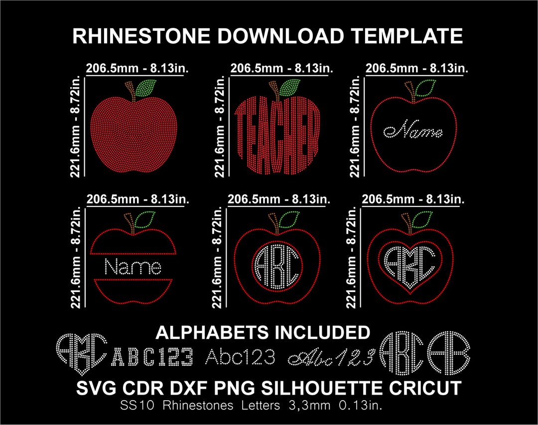 Rhinestone Apple Teacher Split Monogram Back School Font Letters ...