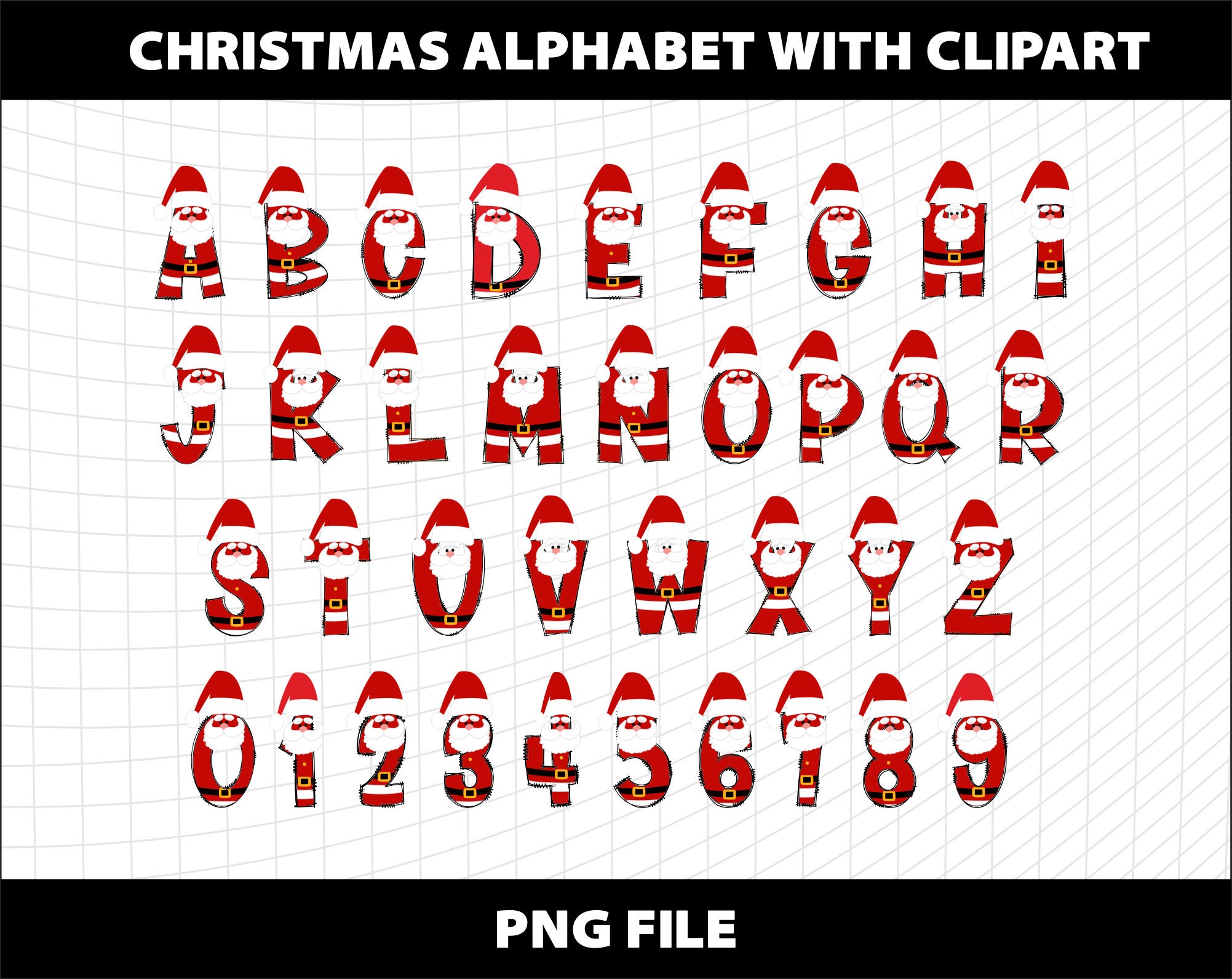 Christmas Alphabet Doodle Sublimation Letters Font Design Merry ...