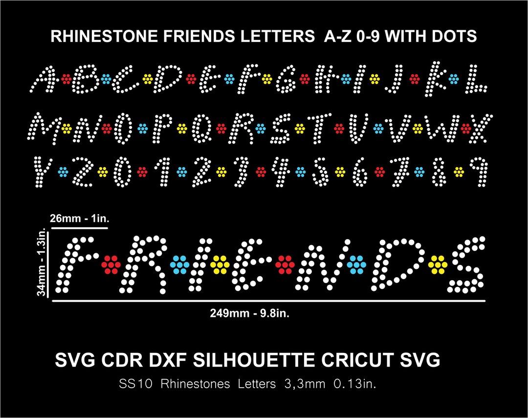 Rhinestone Friends Font Letters Alphabet Silhouette Cricut Svg Dxf Cut ...
